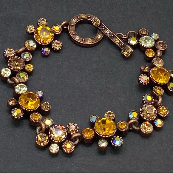 Jewelry | Vintage Flower Amber Crystal Rhinestone Bracelet | Poshmark